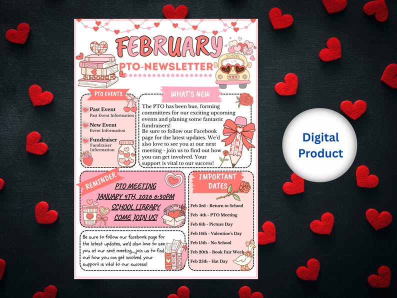 February Newsletter, PTO, PTA, Classroom Information (canva Editable ...