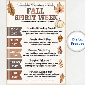 Editable Fall School Spirit Week Flyer Template: Autumn Newsletter ...