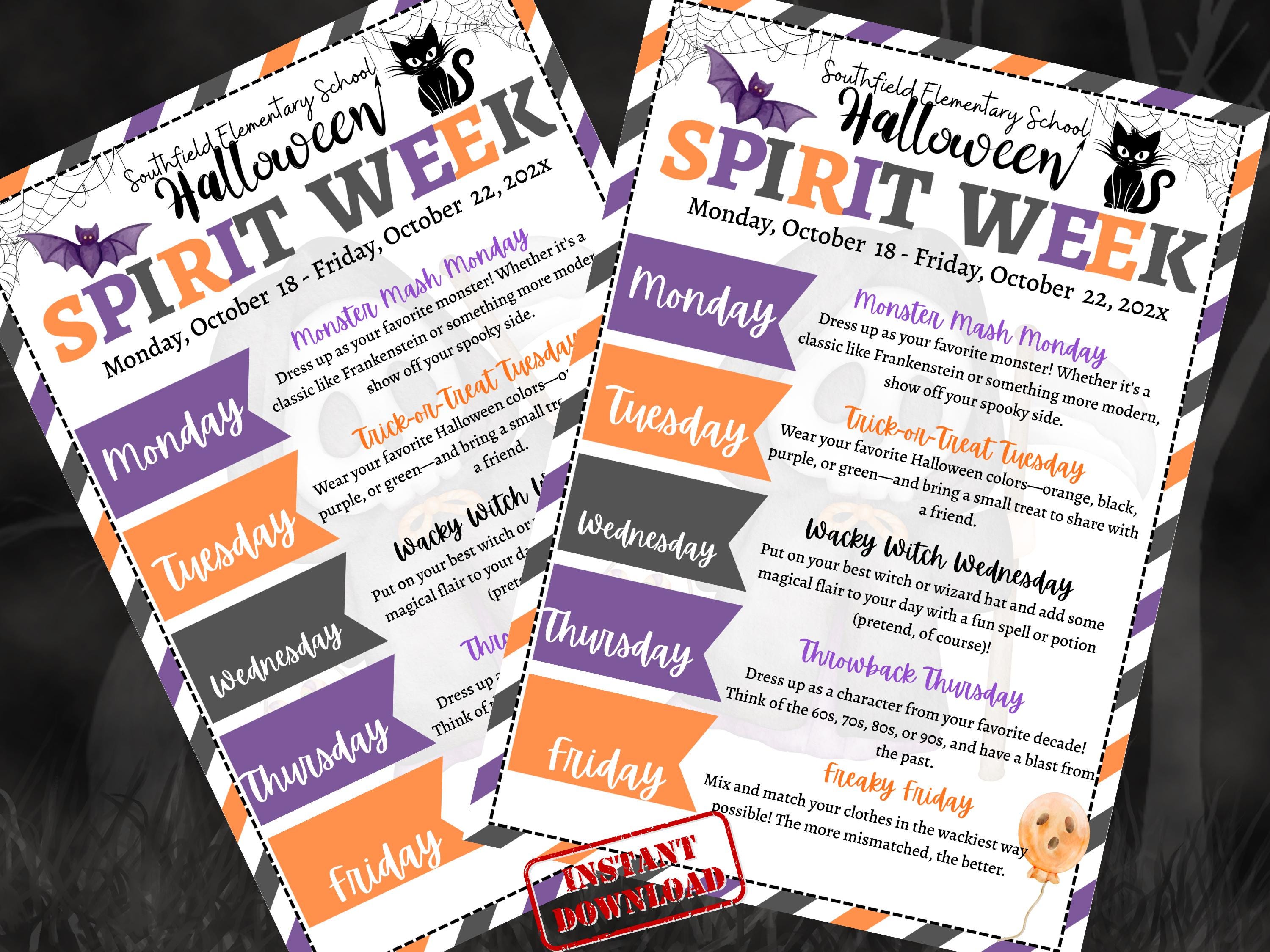Halloween Spirit Week Flyer: Editable School Event Poster (canva ...