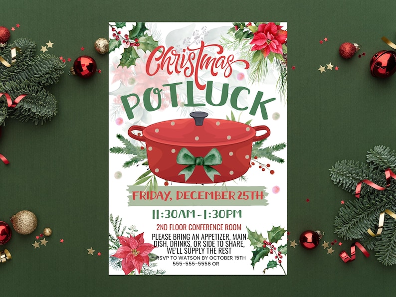 Christmas Potluck Flyer | Holiday Party Invitation (canva Editable) - Etsy