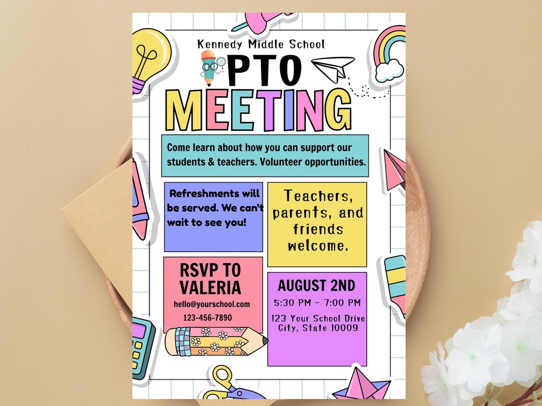 Editable PTO Meeting Flyer Template: Back to School PTA Event (canva ...