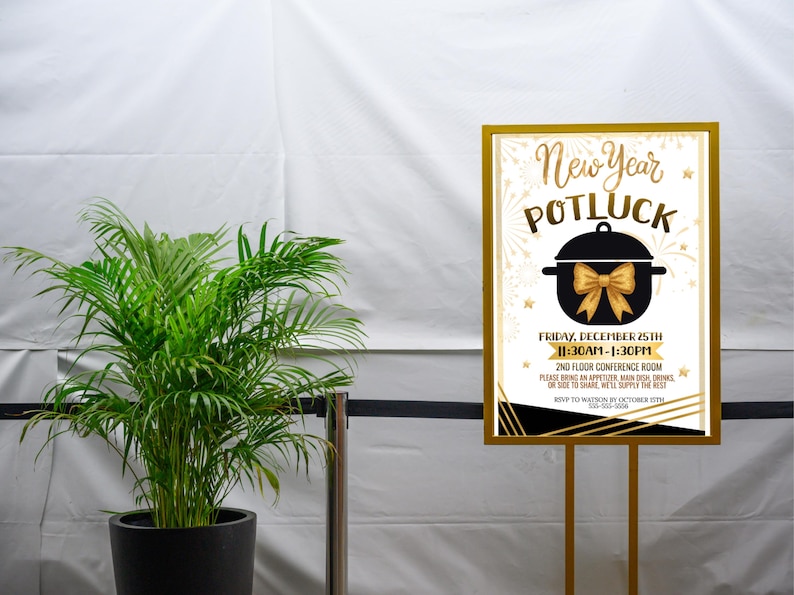 New Year Potluck Party Invitation Flyer, NYE Eve Potluck Invite (canva ...