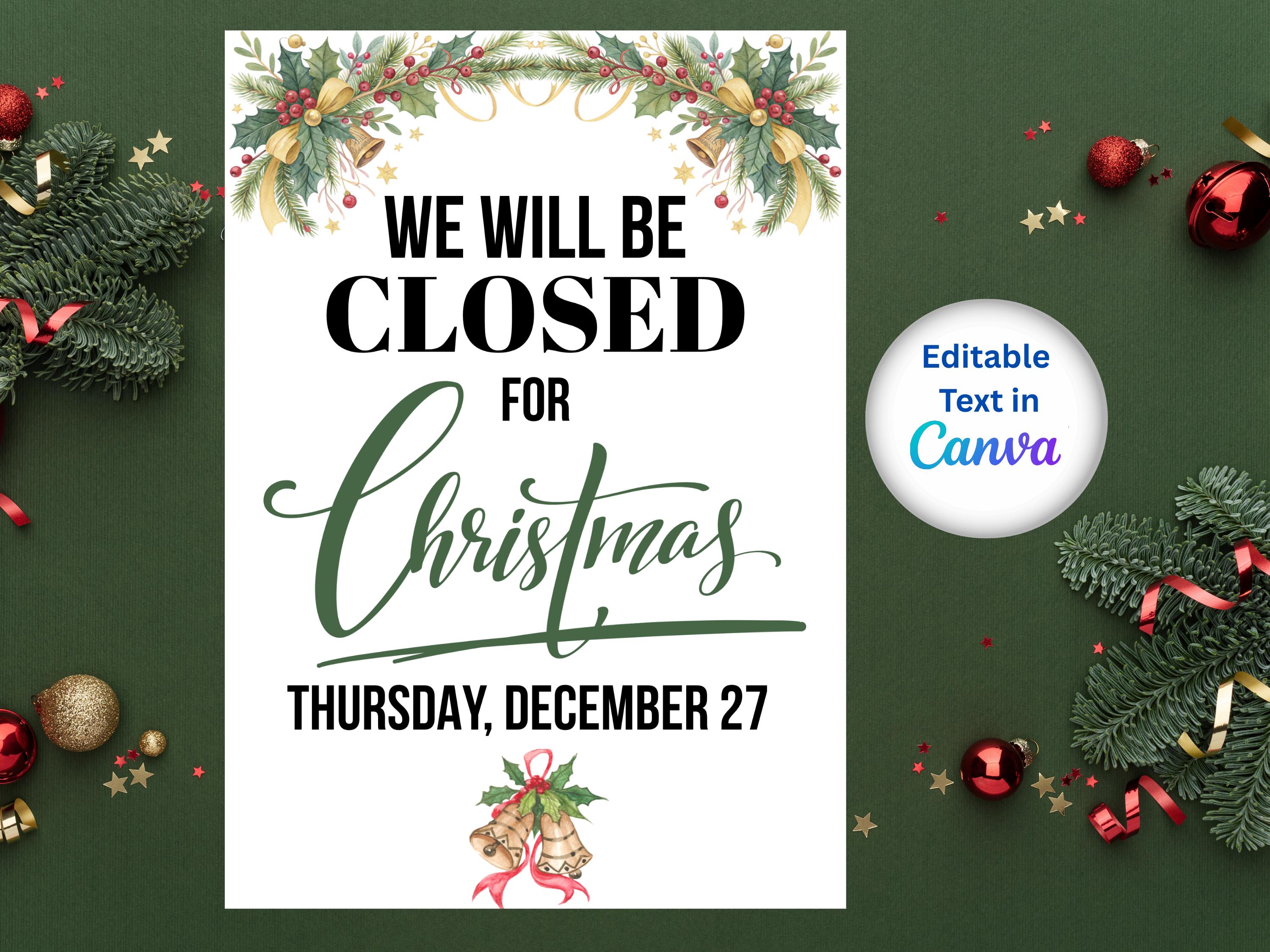 Closed for Christmas Sign 2025, Holiday Closure Banner for Business or ...