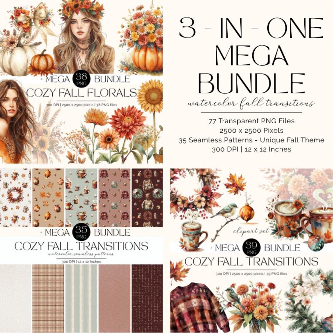 Boho Fall Clipart Bundle: Pumpkins, Florals, Sweaters (commercial Use ...