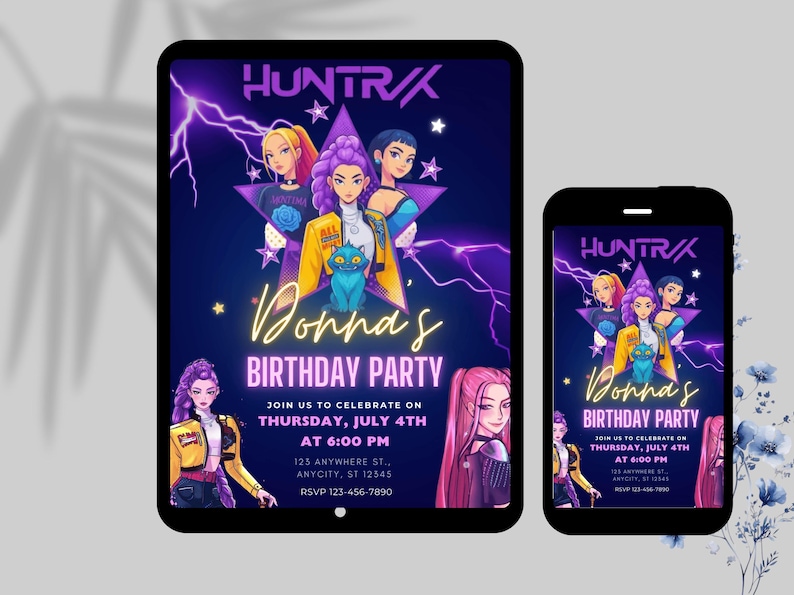 KPOP Demon Hunters Birthday Invitation | Kpop Huntrix Anime Party ...