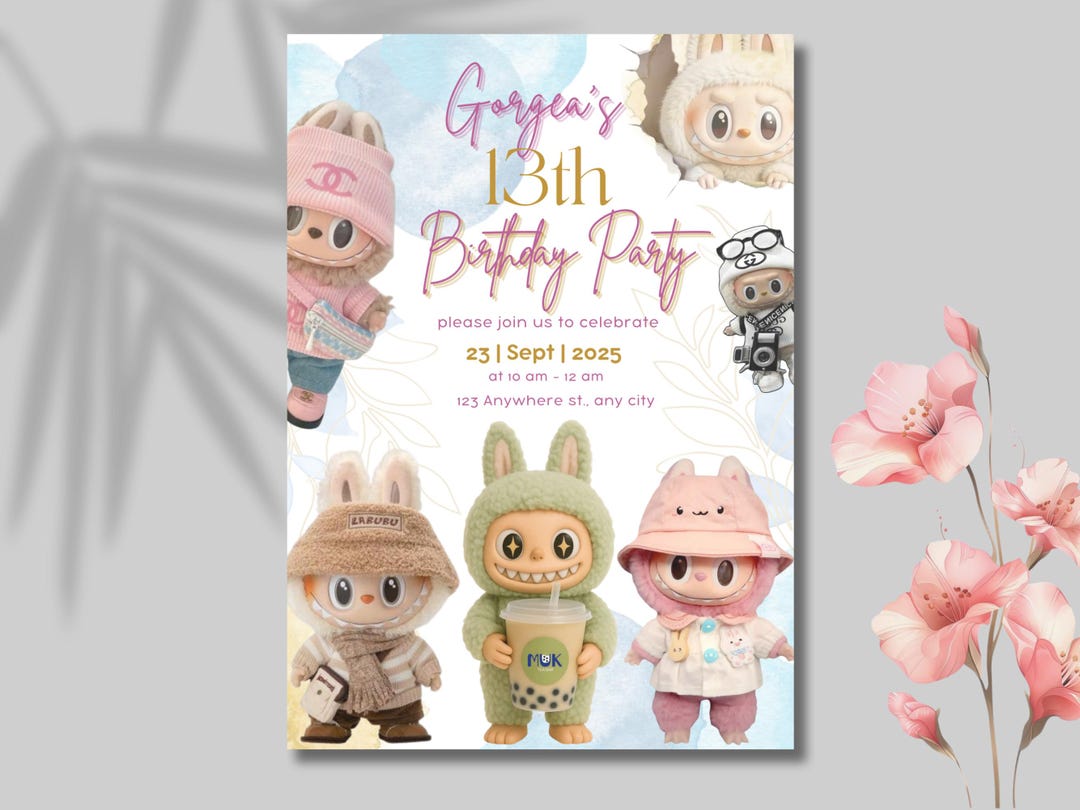 Labubu Monster Birthday Invitation: Editable Costume Party Template ...