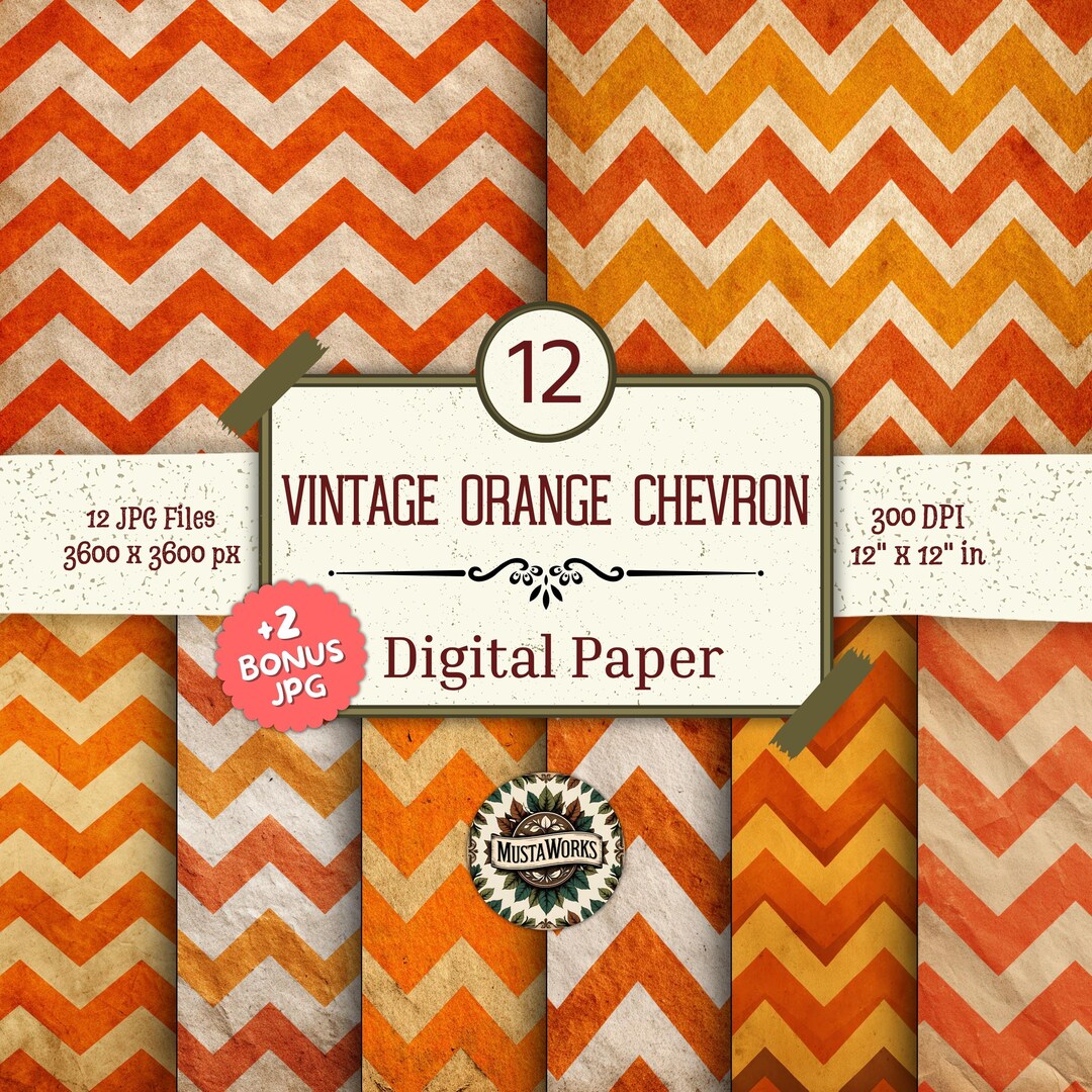 Vintage Orange Chevron Digital Paper Pack – 12 Geometric Designs +2 ...