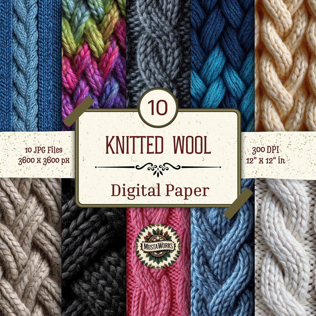 Knitted Wool Digital Paper Pack – 10 Cozy Yarn Textures – Sweater Knit ...