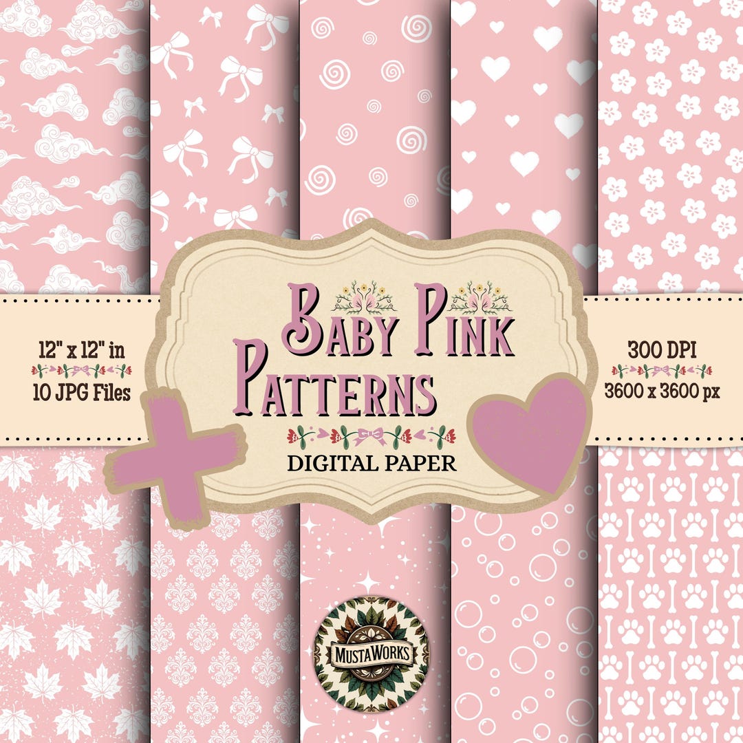 Baby Pink Digital Paper Pack – 10 Soft Patterns for Scrapbooking ...