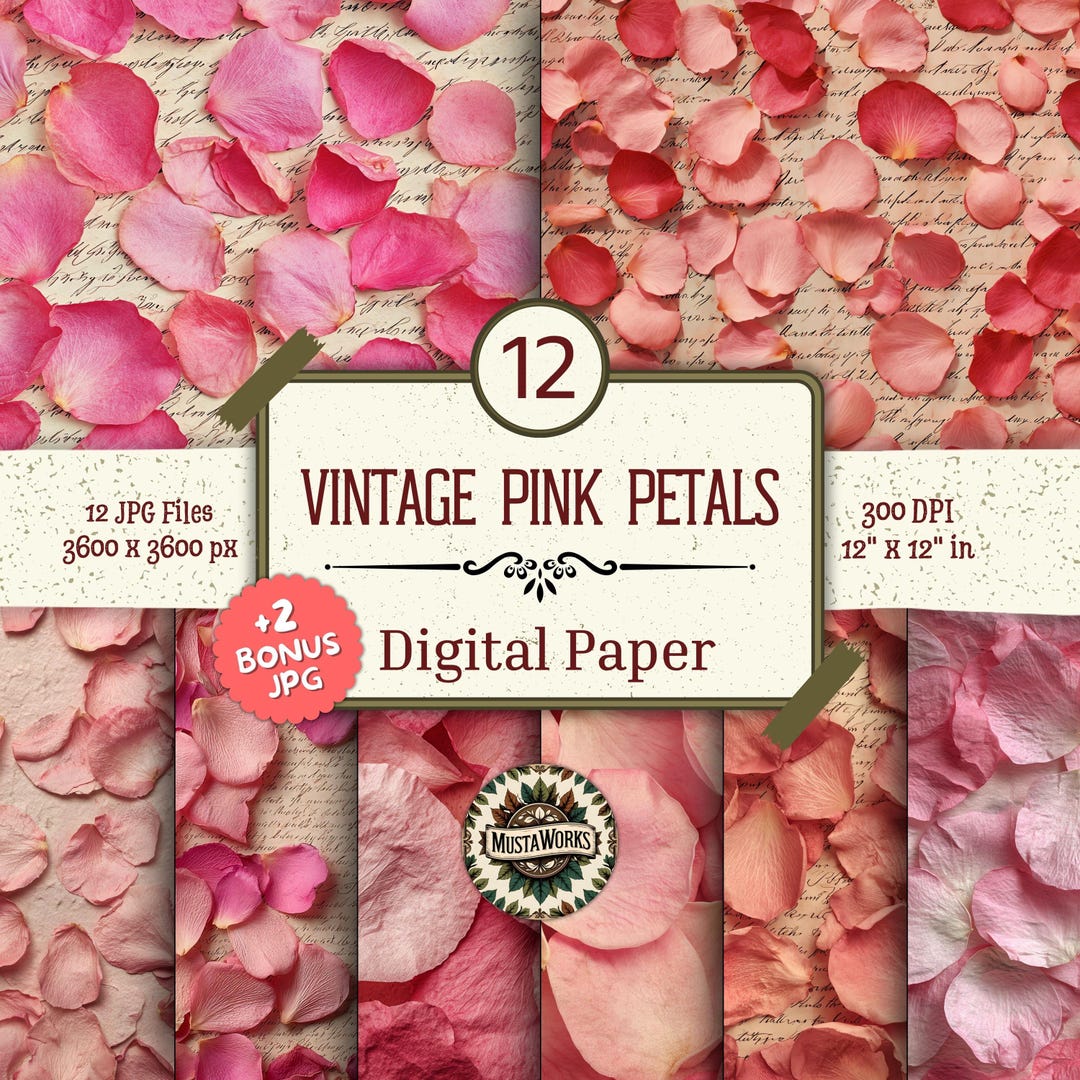 Vintage Pink Petals Digital Paper Pack – 12 Floral Designs +2 Bonus ...