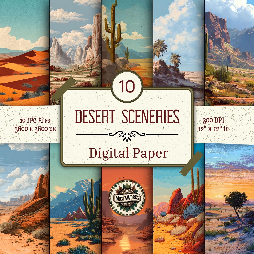 Desert Sceneries Digital Paper Pack – 10 Arid Landscape and Sand ...