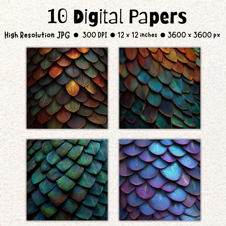 Dragon Scale Digital Paper Pack – 10 Fantasy Scale Backgrounds ...