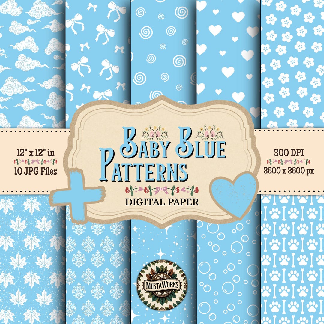Baby Blue Digital Paper Pack – 10 Soft Patterns for Scrapbooking ...