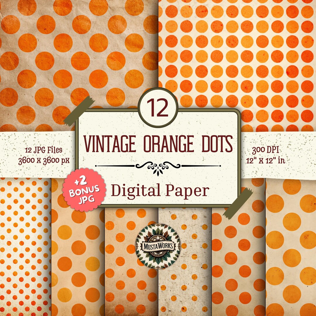 Vintage Orange Dots Digital Paper Pack – 12 Retro Polka Dot Designs +2 ...