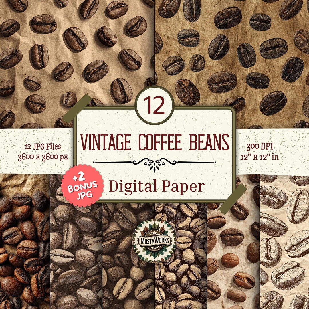 Vintage Coffee Beans Digital Paper Pack – 12 Rustic Designs +2 Bonus ...