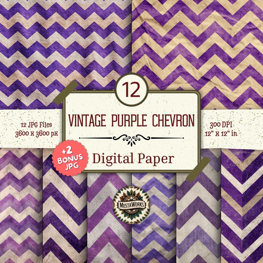Vintage Purple Chevron Digital Paper Pack – 12 Geometric Designs +2 ...
