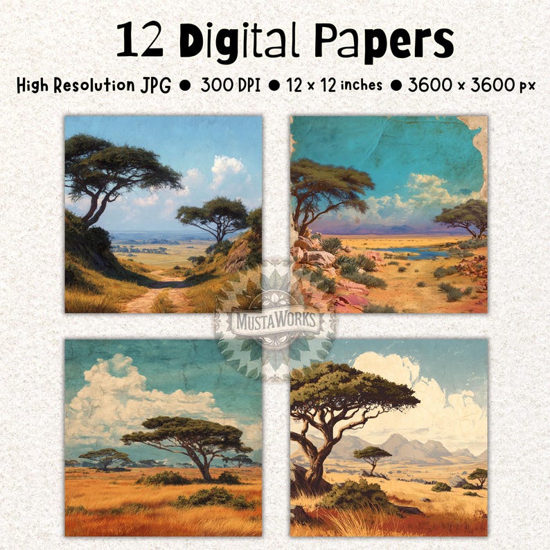 Vintage African Safari Digital Paper Pack – 12 Landscape Designs + 2 ...