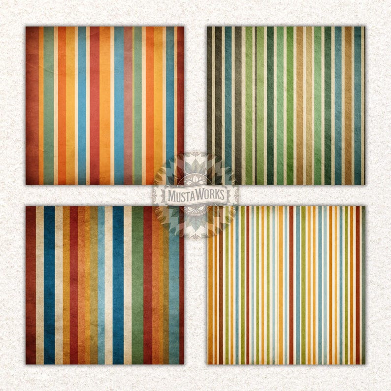 Vintage Stripes Digital Paper Pack – 12 Striped Designs +2 Bonus Papers ...