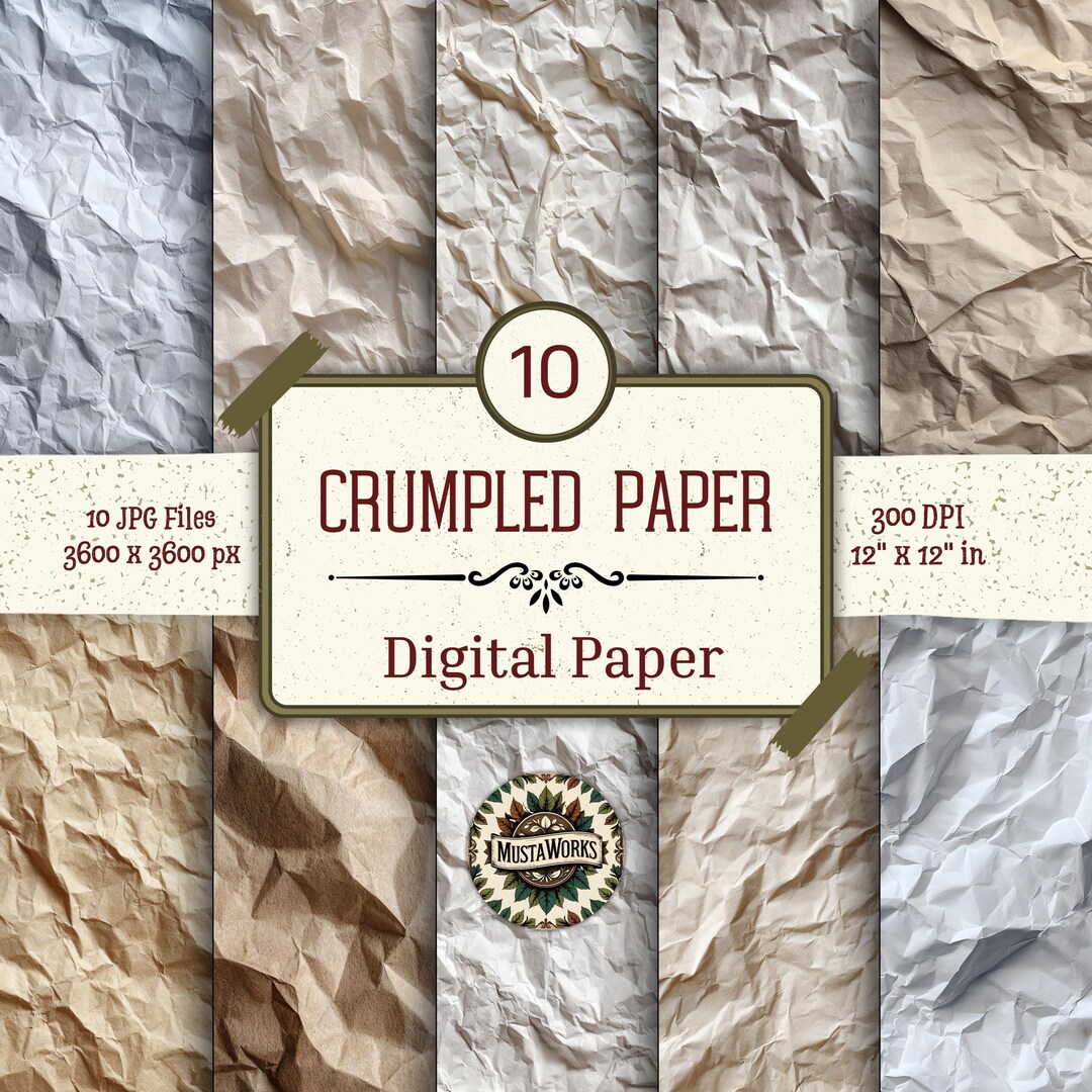 Crumpled Paper Digital Pack – 10 Textured Wrinkled Backgrounds ...
