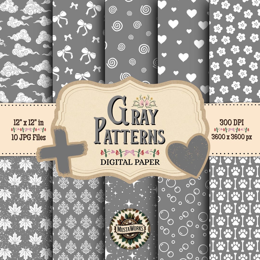 Gray Digital Paper Pack – 10 Seamless Pattern Backgrounds ...