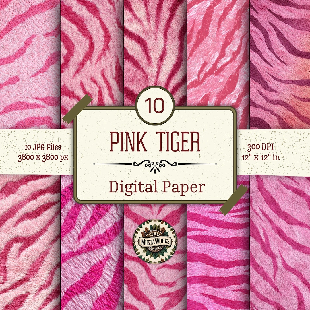 Pink Tiger Digital Paper Pack – 10 Fierce Animal Print Backgrounds ...