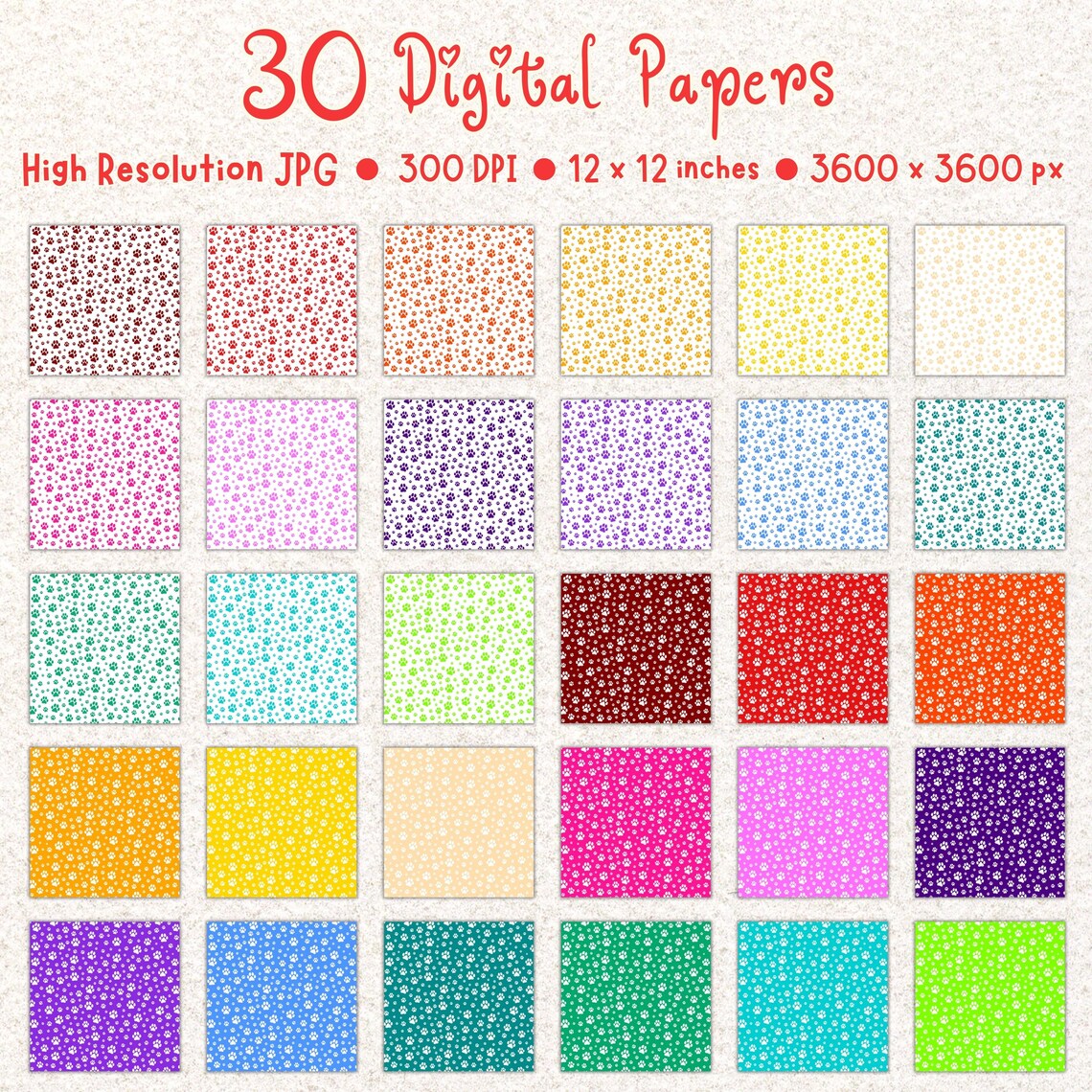 Paw Print Confetti Digital Paper Pack, 30 Fun Animal Printable ...