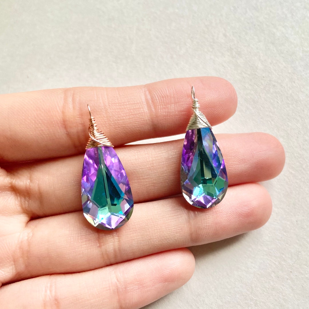 Swarovski Pendant | Purple Teardrop Solitaire | 14k Rose Gold Filled or ...