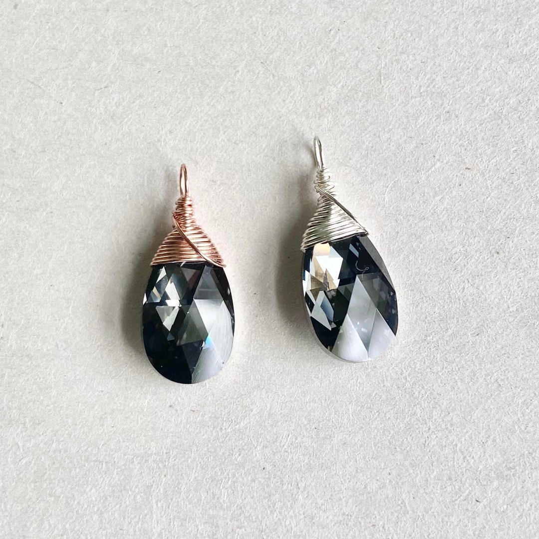 Dark Silver Black Teardrop Pendant Swarovski Crystal 925 Sterling ...