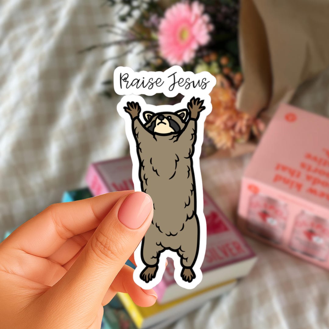 Raise Jesus Raccoon Vinyl Sticker: Christian Laptop Decal - Etsy