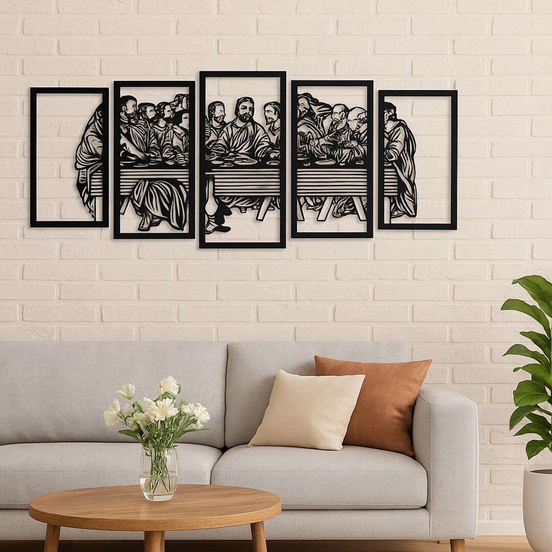 Last Supper Wall Art – 5 Panel Laser Cut Metal Decor for Living Room ...
