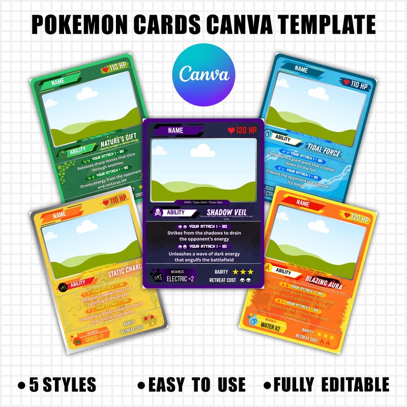 Pokemons Card Template Canva - Etsy