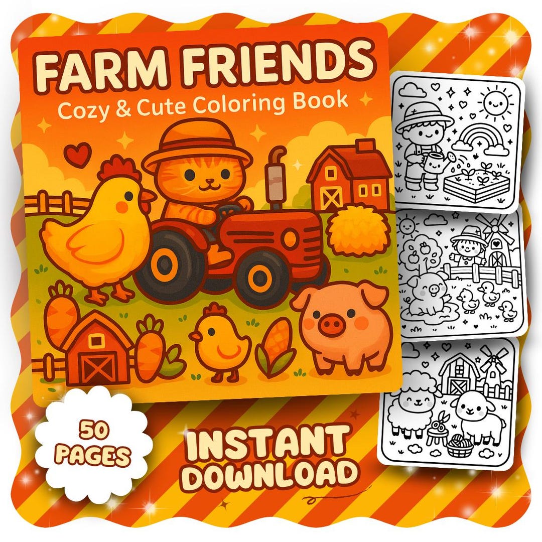 Farm Friends Colouring Book, 50 Printable Coloring Pages, Instant ...