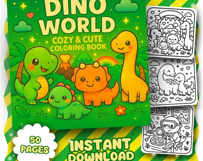 Dino World Colouring Book, 50 Printable Coloring Pages, Instant ...