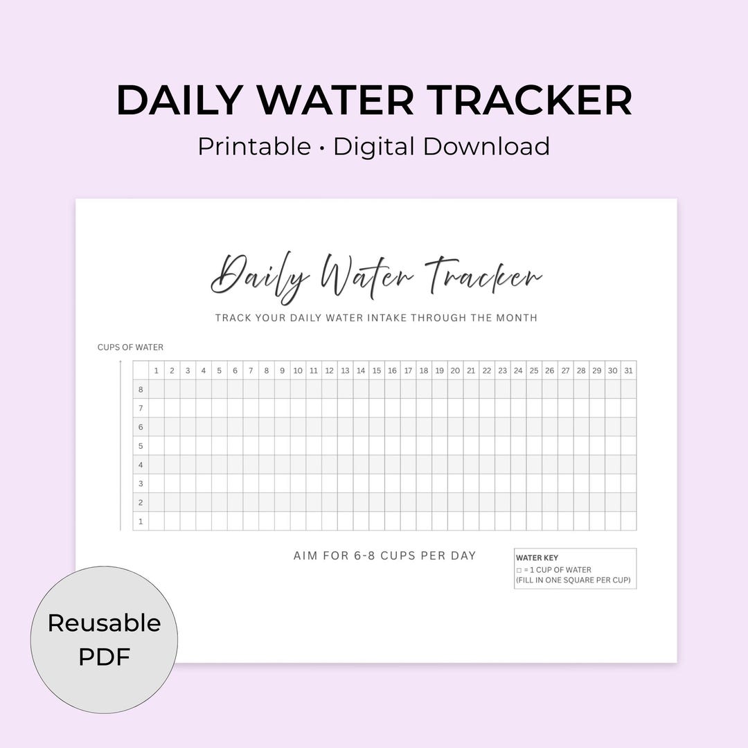 31-day Water Tracker Printable – Minimalist Hydration Log (digital ...
