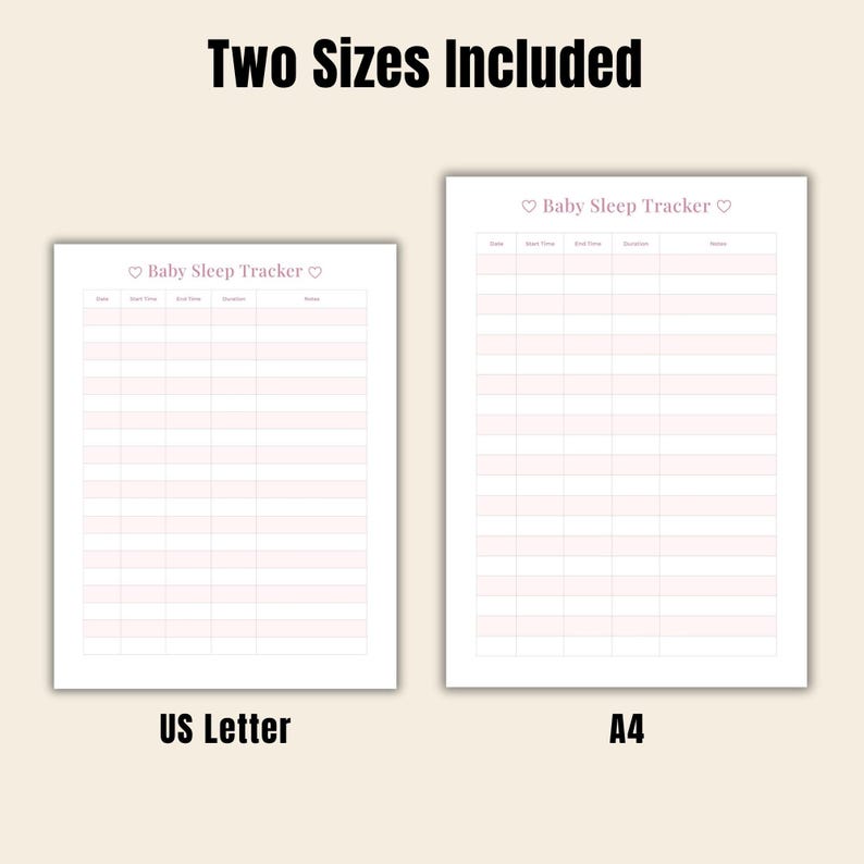 Baby Sleep Tracker Printable – Newborn Sleep Log, Pink Heart Theme (PDF ...