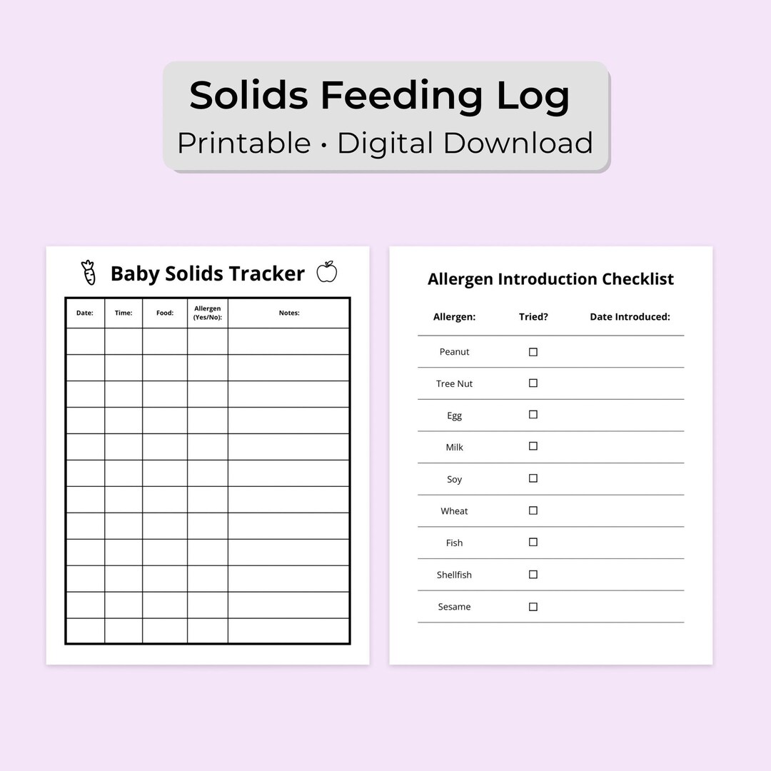Baby Food Tracker Printable – Solids Feeding Log & Allergen Checklist ...