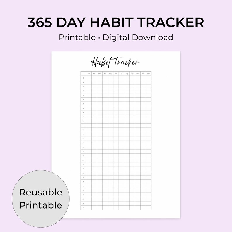 365-day Habit Tracker Printable – Yearly Habit Tracker, Minimalist PDF ...