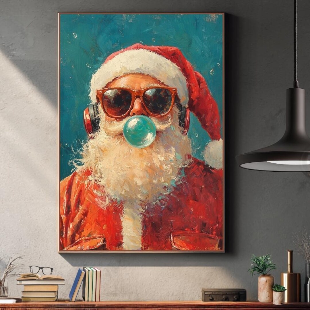 Cool Santa Wall Art, Funny Christmas Poster, Modern Holiday Print ...