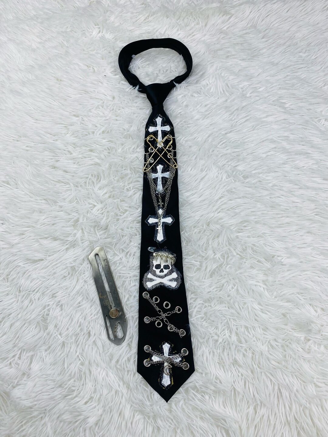 Black Chain Remade Denim Custom Tie - Etsy
