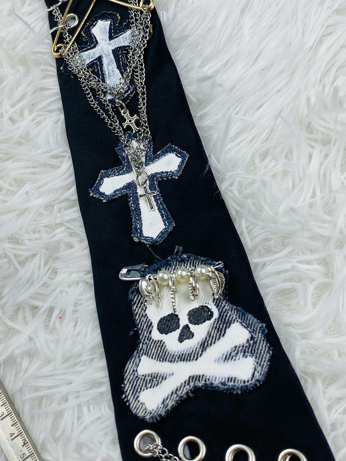 Black Chain Remade Denim Custom Tie - Etsy