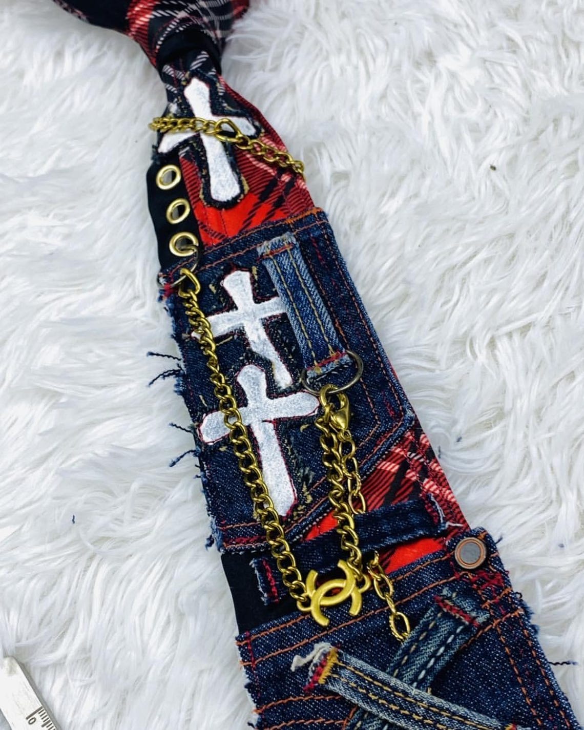 Red Cross Remade Denim Custom Tie - Etsy