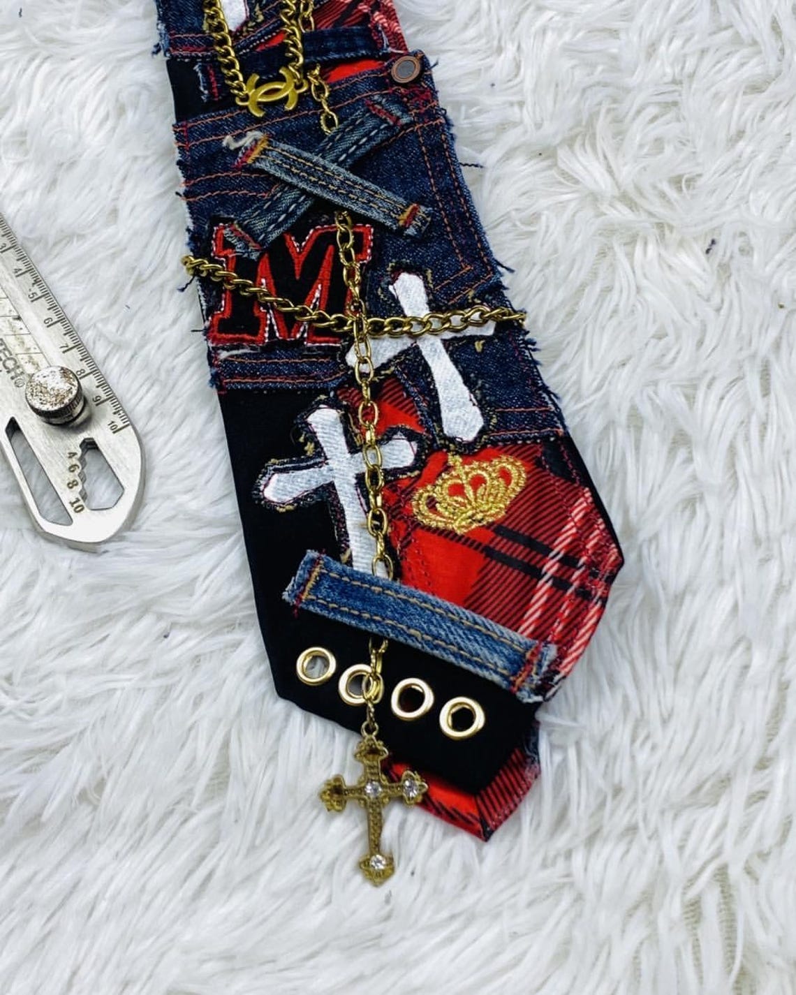 Red Cross Remade Denim Custom Tie - Etsy