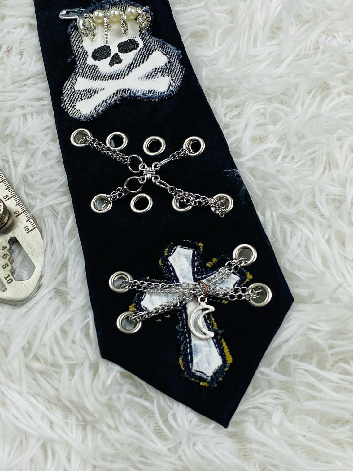 Black Chain Remade Denim Custom Tie - Etsy