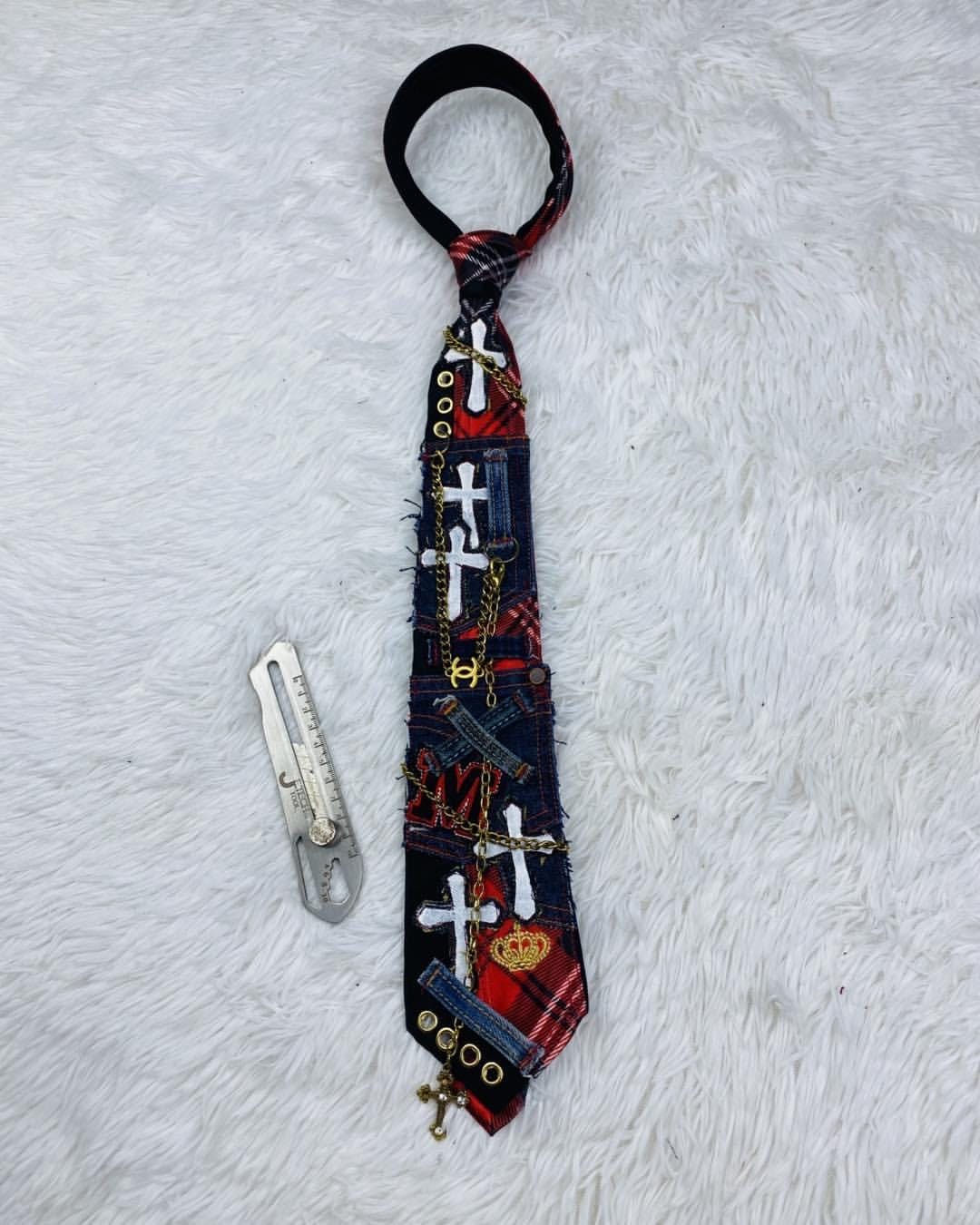 Red Cross Remade Denim Custom Tie - Etsy