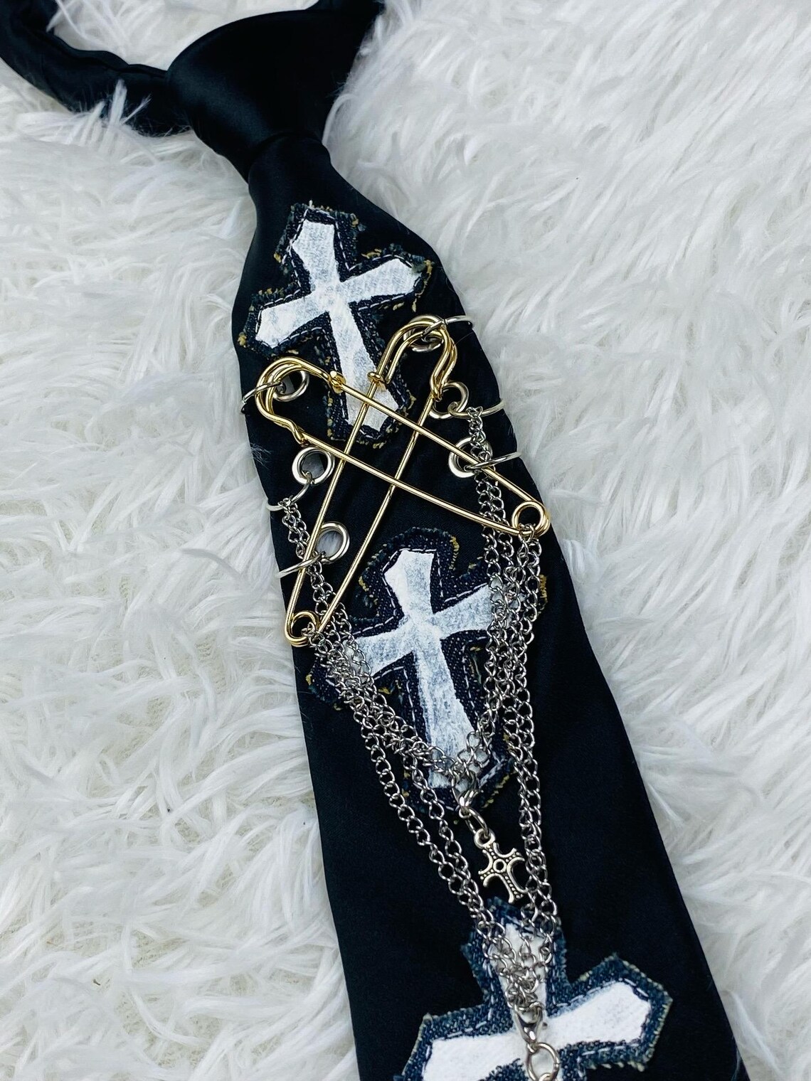 Black Chain Remade Denim Custom Tie - Etsy