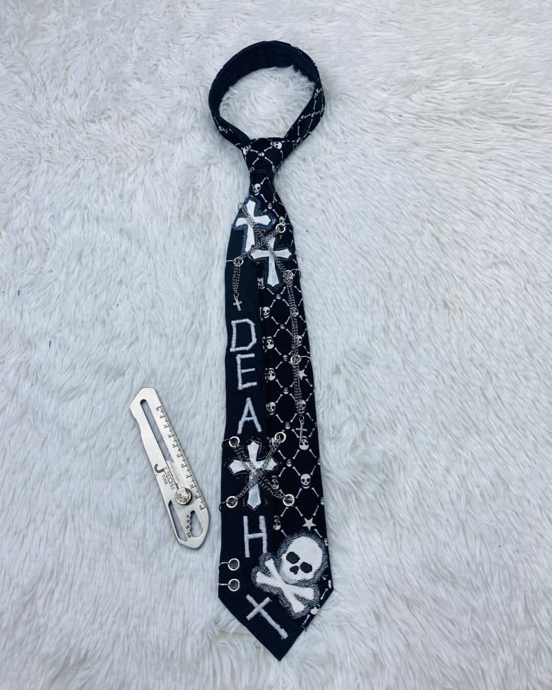 Black Skulls Remade Denim Custom Tie - Etsy