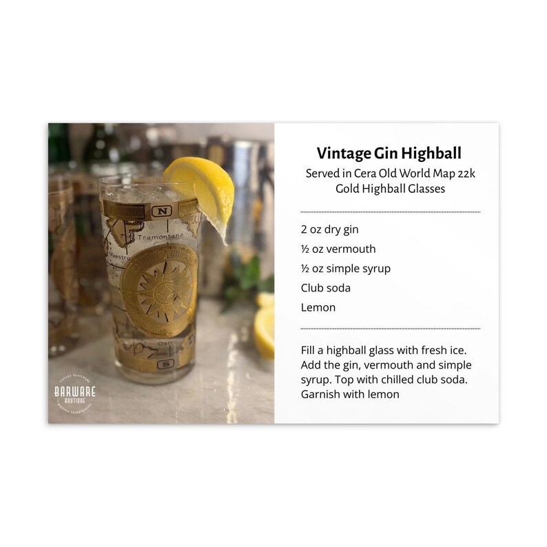 Vintage Gin Highball Recipe Card - Etsy