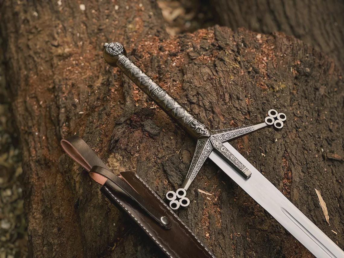 Handmade Scottish Claymore Damascus Viking Medieval Swords With Leather ...