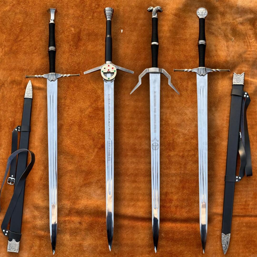 4 Pair Witcher Sword of Geralt of Rivia Handmade Stainless Steel Viking ...