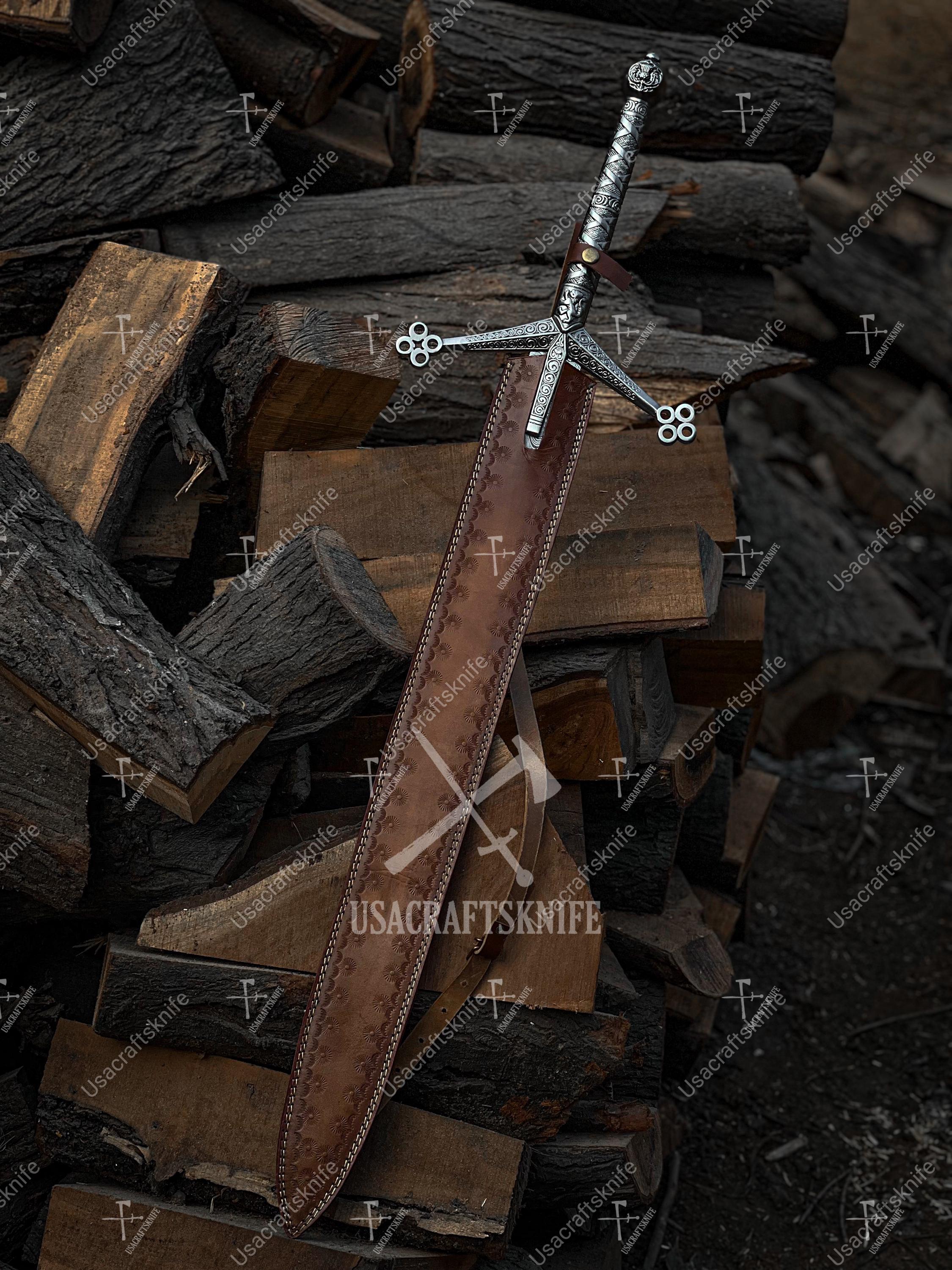 Handmade Scottish Claymore Damascus Viking Medieval Swords With Leather ...